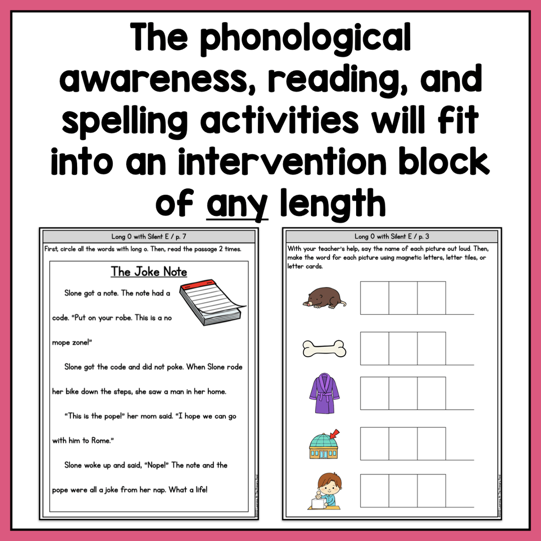 Long Vowels with Silent E (CVCe Words) Intervention Pack | No-Prep, Ph ...