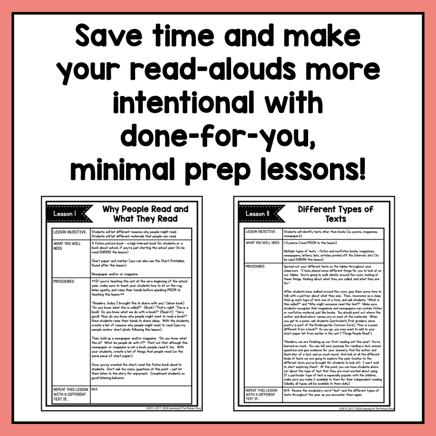 Reading Comprehension Lesson Plans for K-1 {Unit 1: Setting a Purpose ...