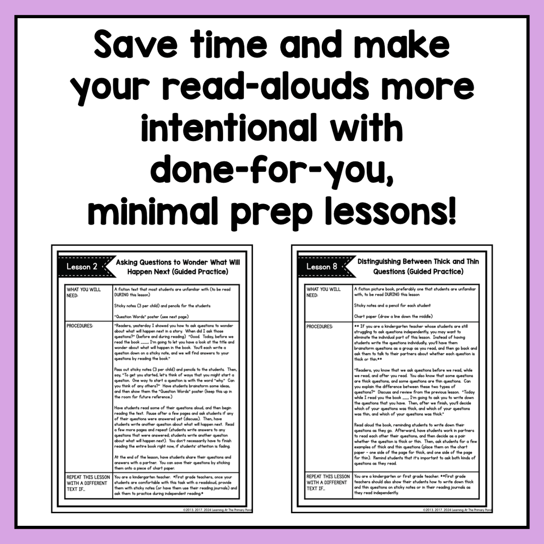 Reading Comprehension Lesson Plans for K-1 {Unit 8: Asking Questions ...