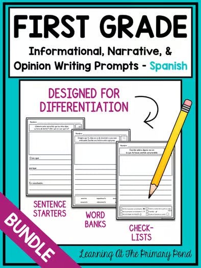 SPANISH Writing Prompts for 1st - Informational, Narrative, & Opinion ...