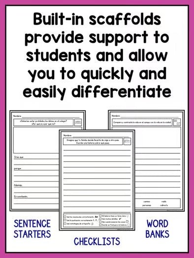 SPANISH Writing Prompts for 2nd - Informational, Narrative, & Opinion ...