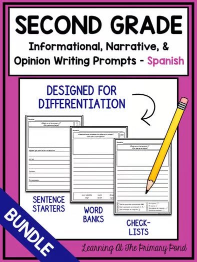 SPANISH Writing Prompts for 2nd - Informational, Narrative, & Opinion ...
