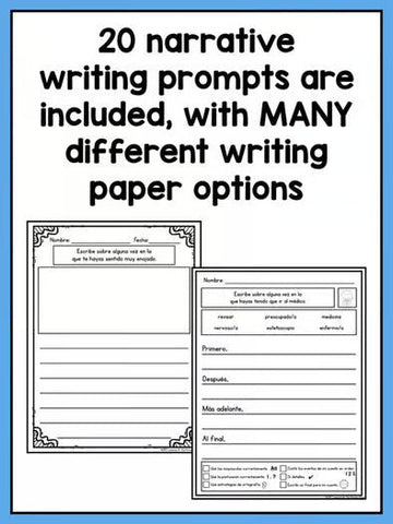 SPANISH Writing Prompts For First Grade Narrative Writing – Learning at ...