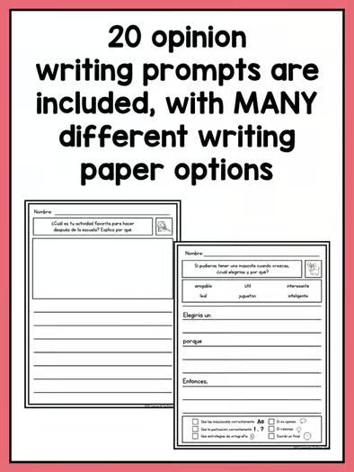 SPANISH Writing Prompts for First Grade Opinion Writing – learning-at ...