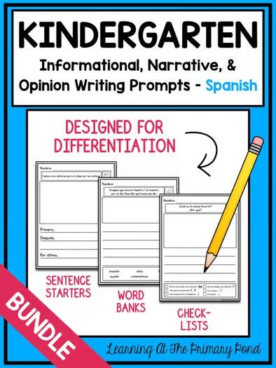 SPANISH Writing Prompts for Kinder - Informational, Narrative, & Opini ...