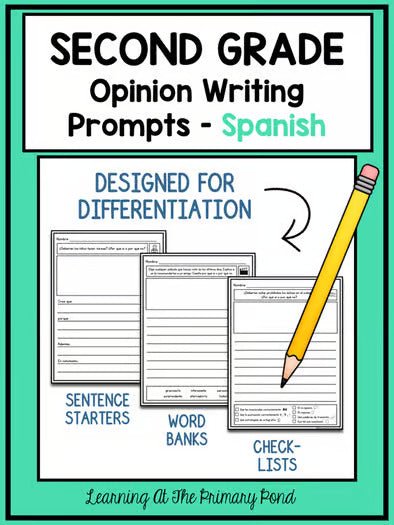 SPANISH Writing Prompts For Second Grade Opinion Writing – learning-at ...