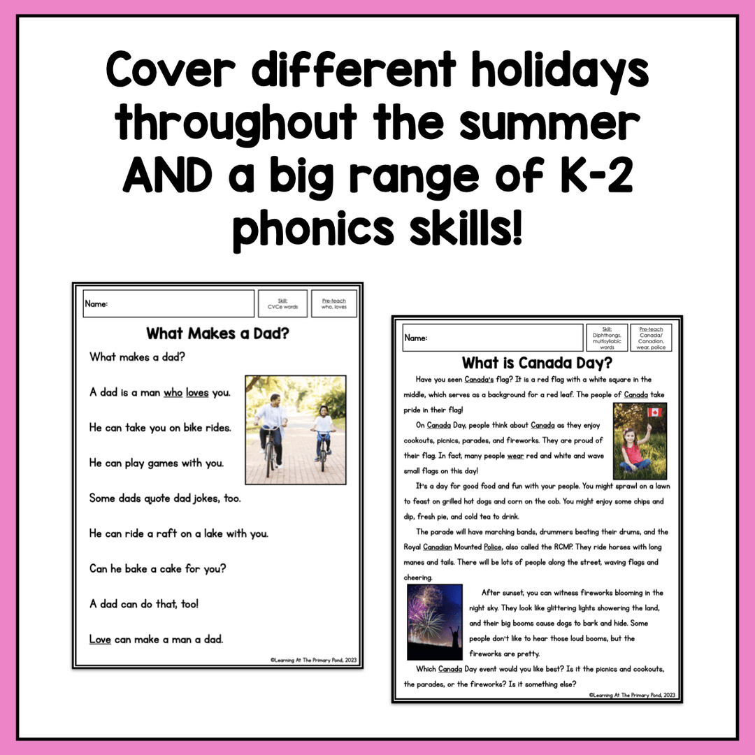 Summer Decodable Texts for K-2 | Passage BUNDLE – Learning at the ...