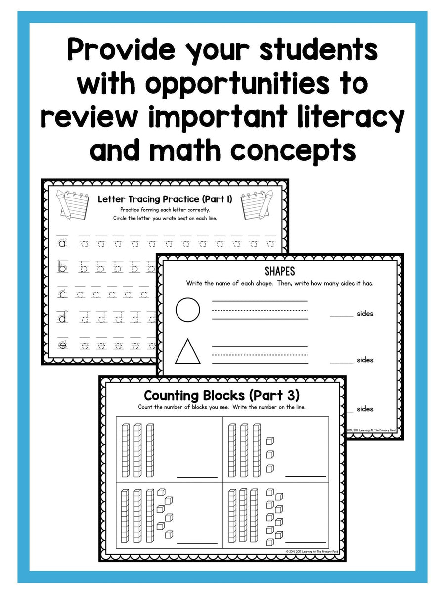 Summer Homework Pack for Rising First Graders (who have completed Kind ...