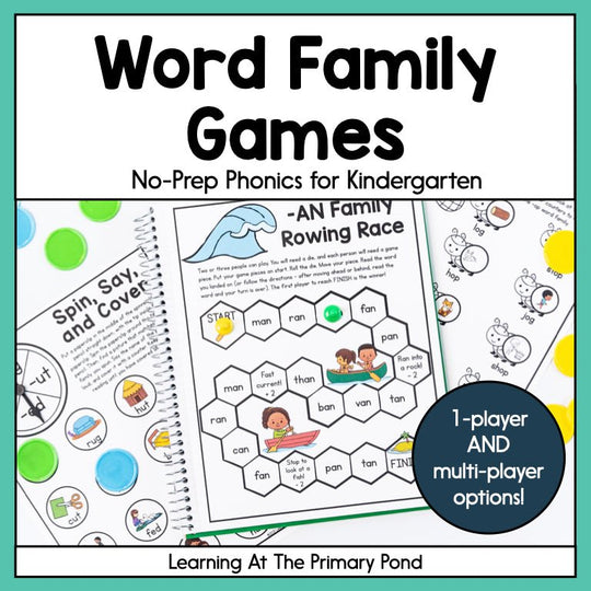Word Families Games: Kindergarten No-Prep Phonics – Learning at the ...