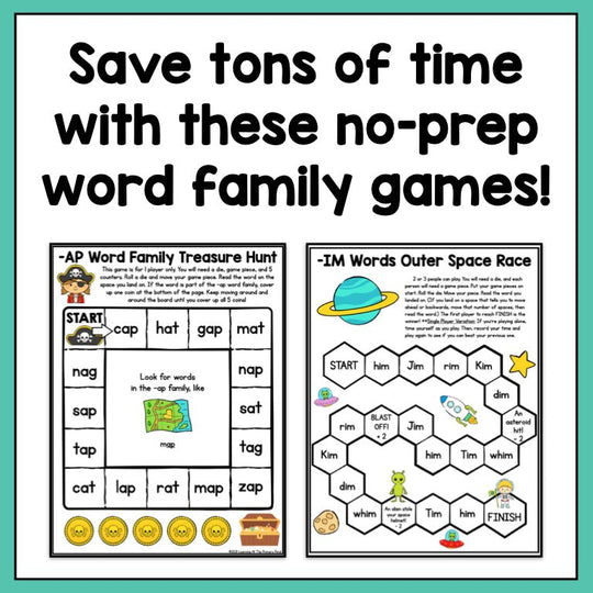 Word Families Games: Kindergarten No-Prep Phonics – Learning at the ...